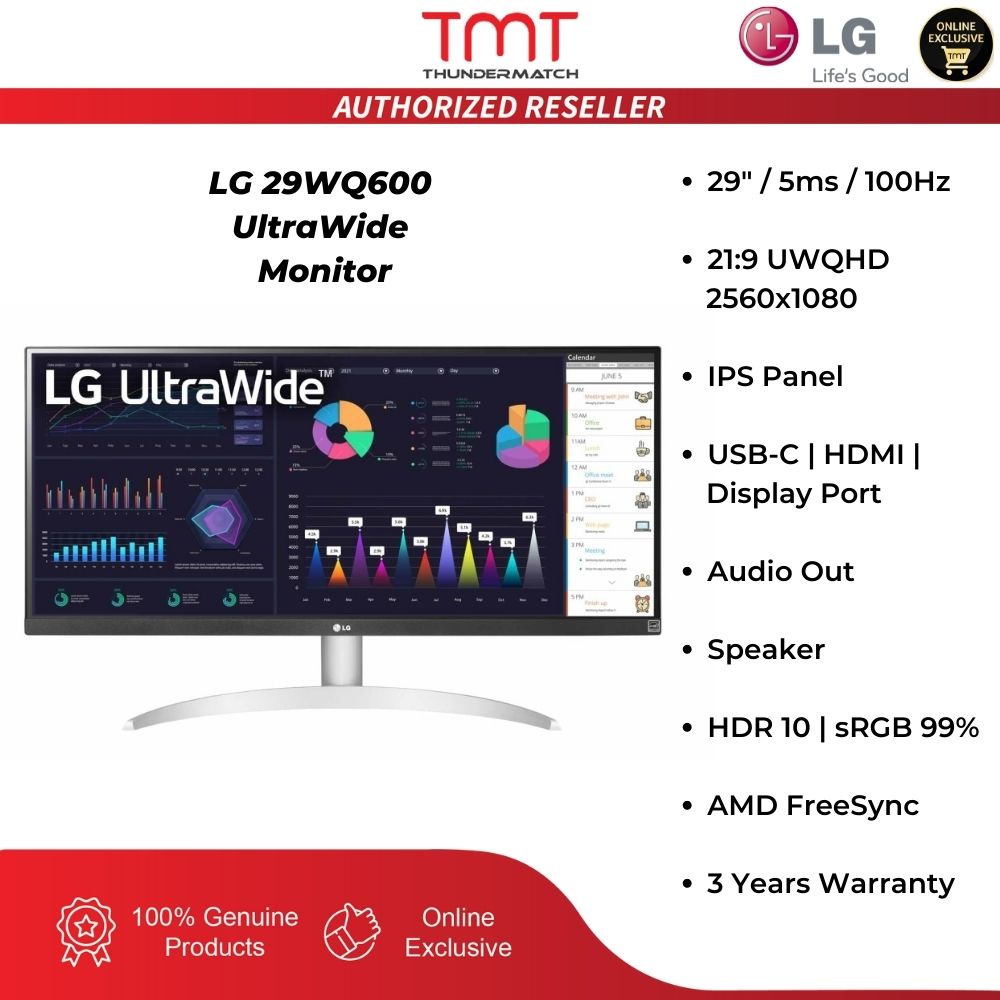 LG 29WQ600 UltraWide 29" Monitor | 5ms / 21:9 UWQHD / 100Hz | IPS | USB ...