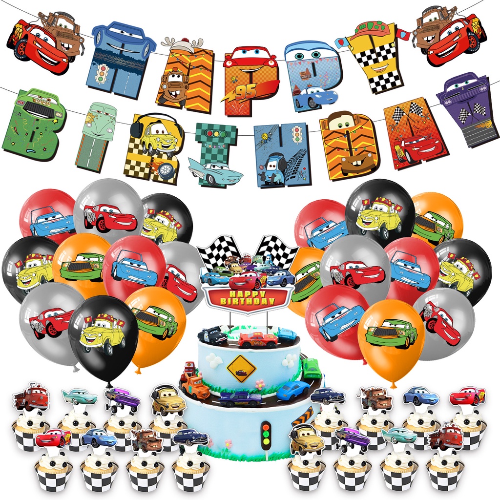 Cars Lightning McQueen King Mater Sally Balloons banner cake toppers ...
