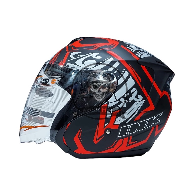 Helmet INK DYNAMIC Motif Series 3 Matt Black Red Half Face SNI DOT ...
