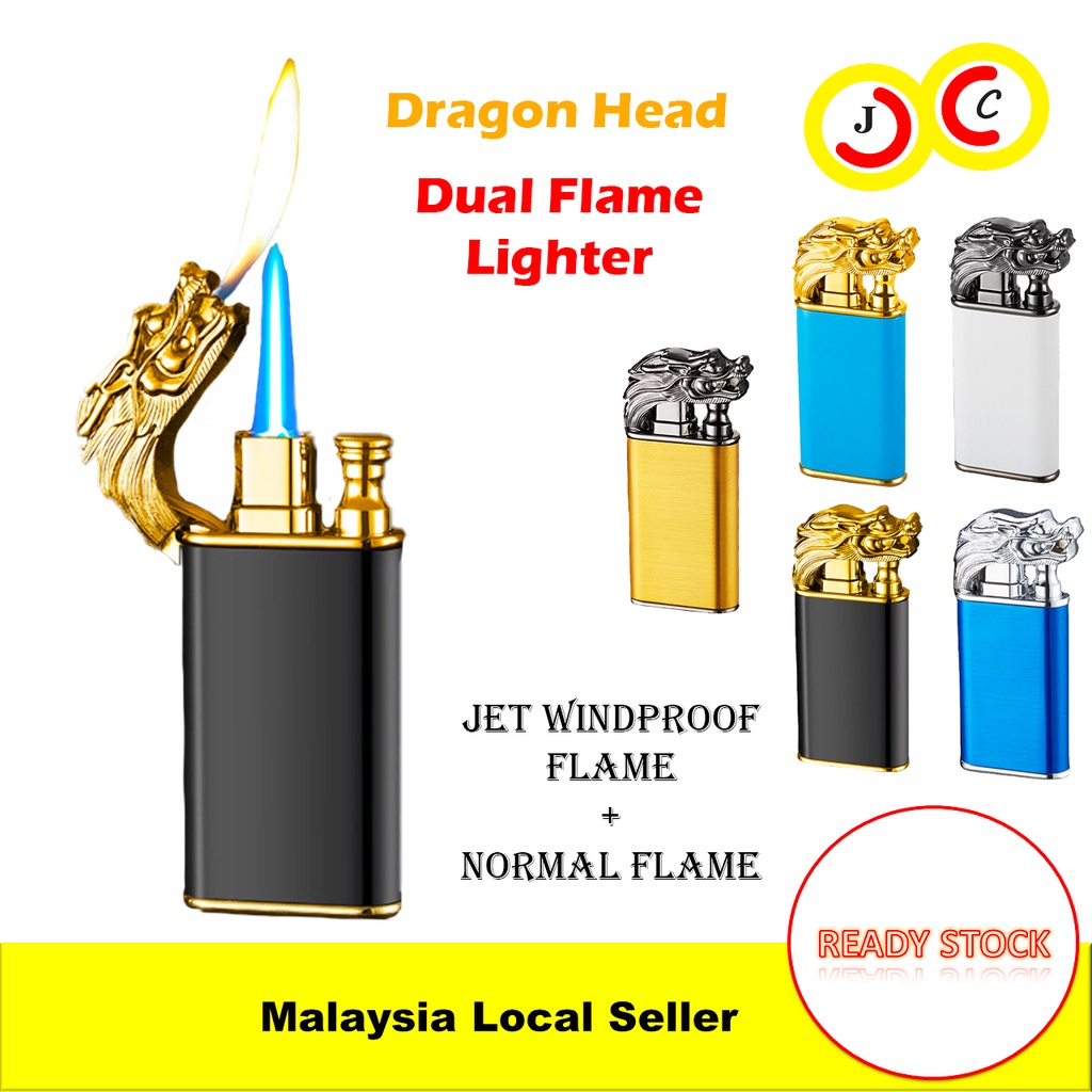 Lighter Dual Flame Dragon Head Jet Windproof Normal Flame Pemetik Api ...