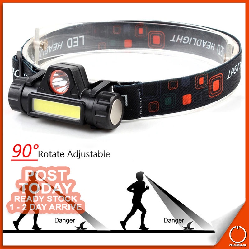 𝗛𝗜𝗚𝗛 𝗣𝗢𝗪𝗘𝗥 Headlamp LED XPE+COB Light USB Rechargeable Waterproof ...
