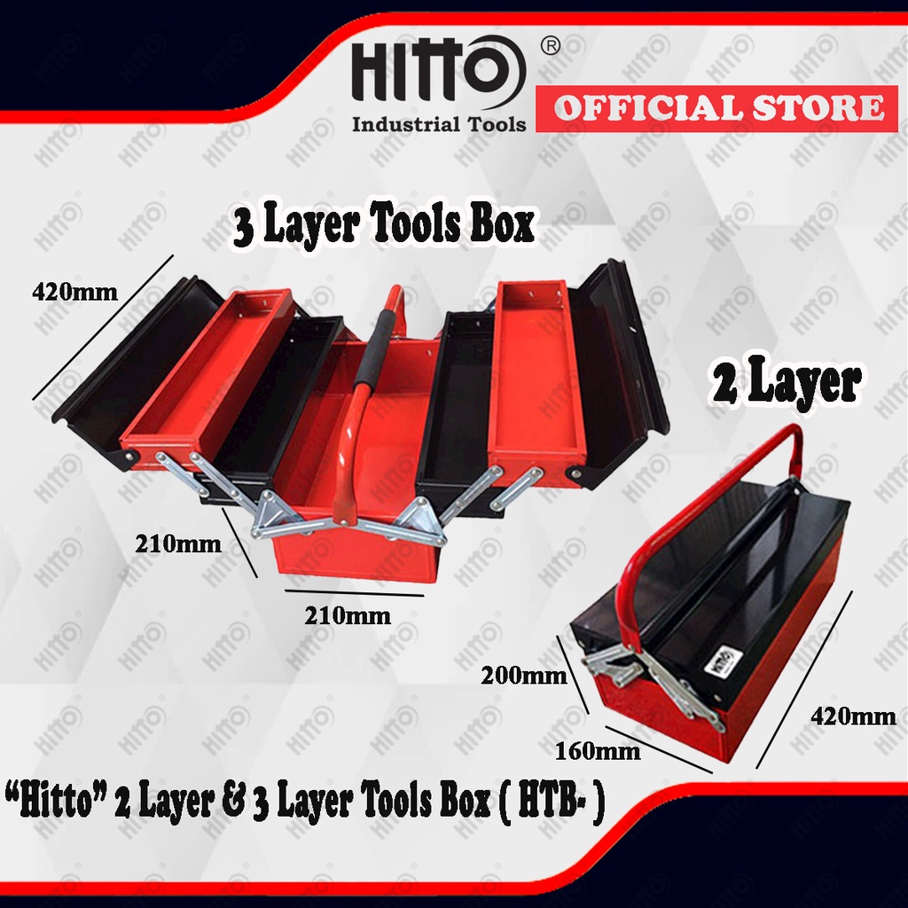[ HITTO ] 2 & 3 Layer Tools Box Tools Storage Metal Tool Box Kotak Besi ...