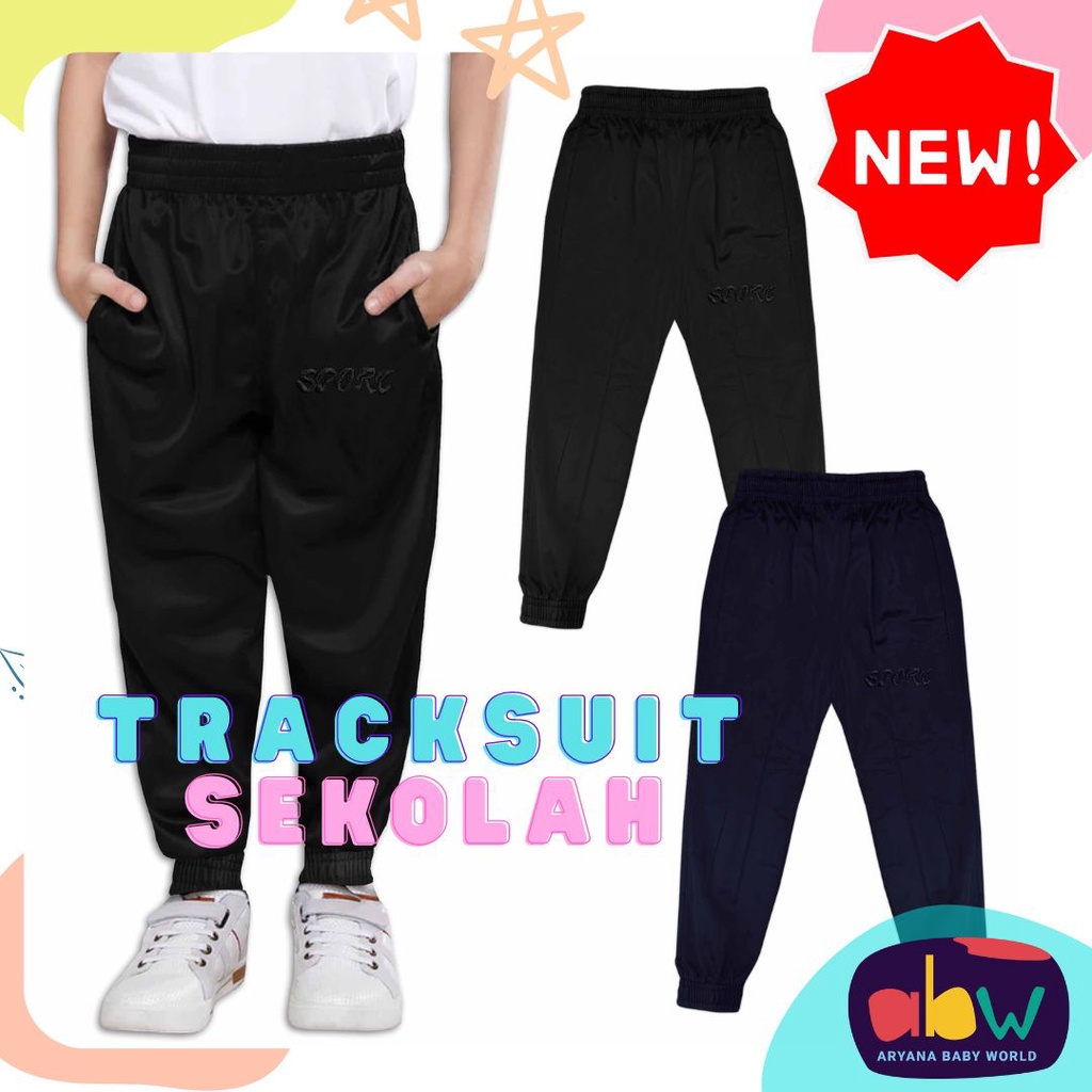 (1Y-15Y) TRACKSUIT Sukan Sekolah with Cuff (Black / Blue) Sport Pant ...
