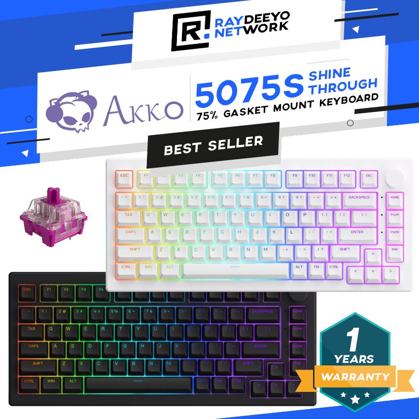 Akko 5075S Shine-Through RGB Gasket Mount Mechanical Keyboard with Knob [Akko TPU Double Shot ...