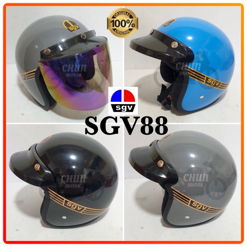 Original SGV88 Helmet Topi Motorsikal SGV 88 with Visor (Black / Modern ...