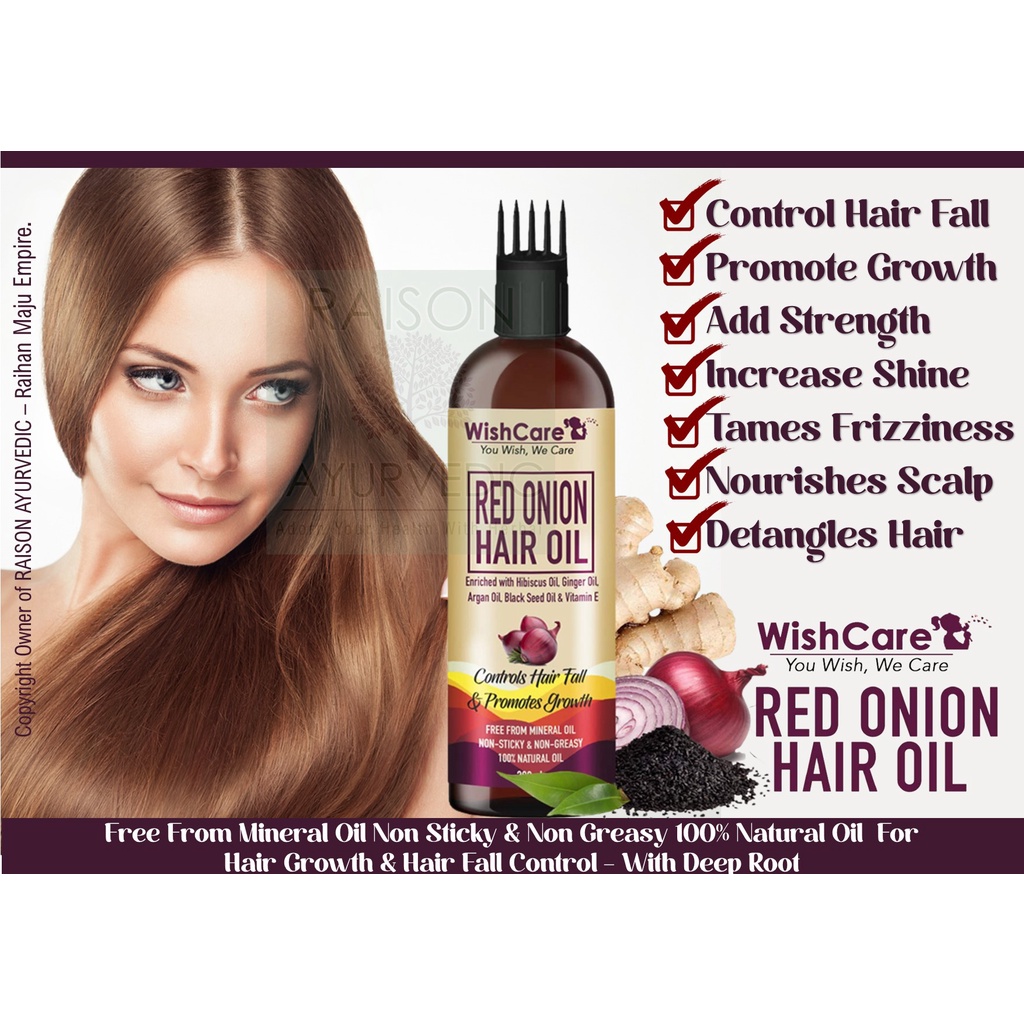 WishCare Red Onion Hair Oil for Hair Growth & Hair Fall Control - With Deep Root Comb Applicator ...