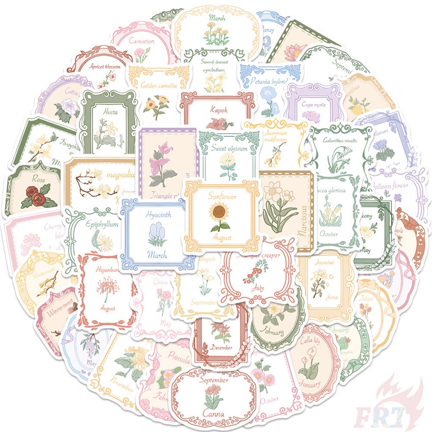 50Pcs/Set Retro Illustrated Flowers Art Series 01 Stickers DIY Fashion ...