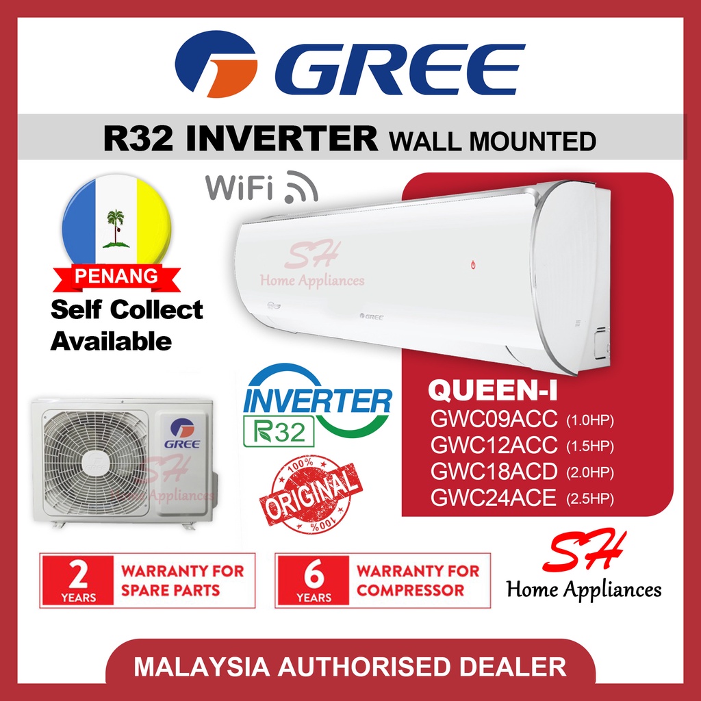 GREE R32 Inverter Air-conditioner QUEEN INVERTER AIRCOND with WIFI 1 ...