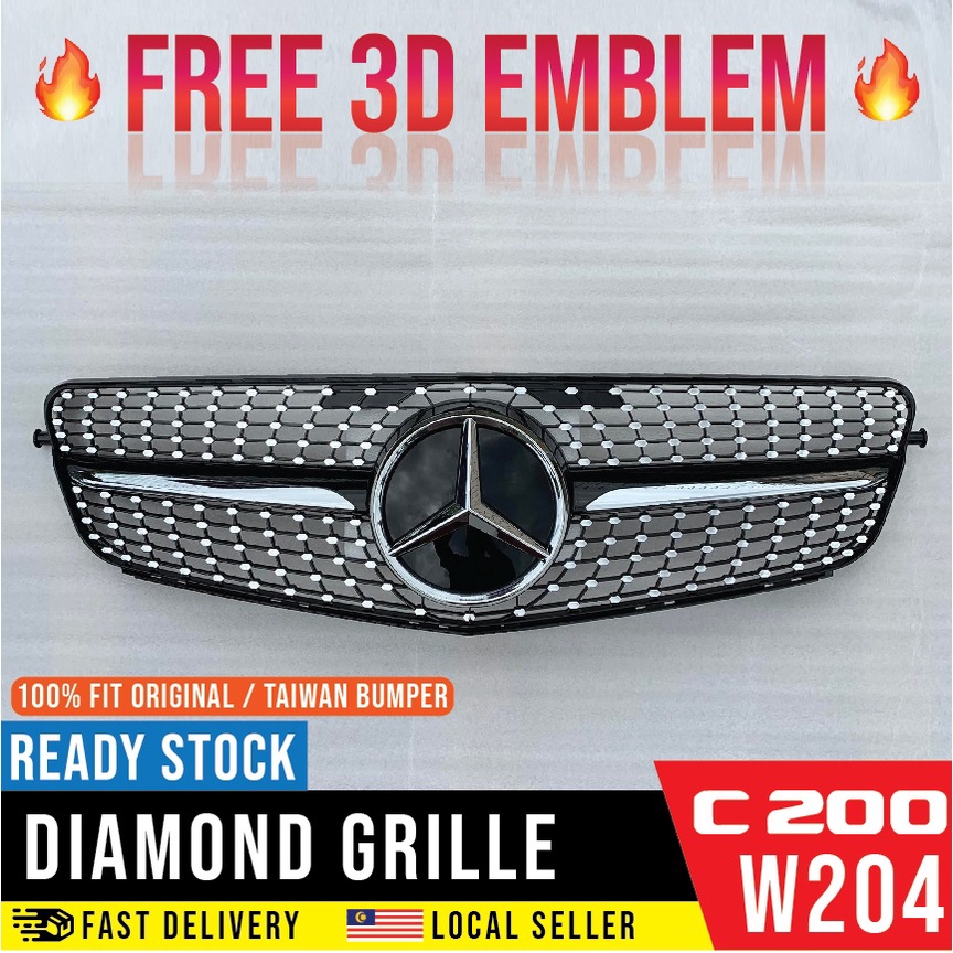 W204 Grill Diamond Grille Black C63 C200 C250 C300 Mercedes Emblem ...