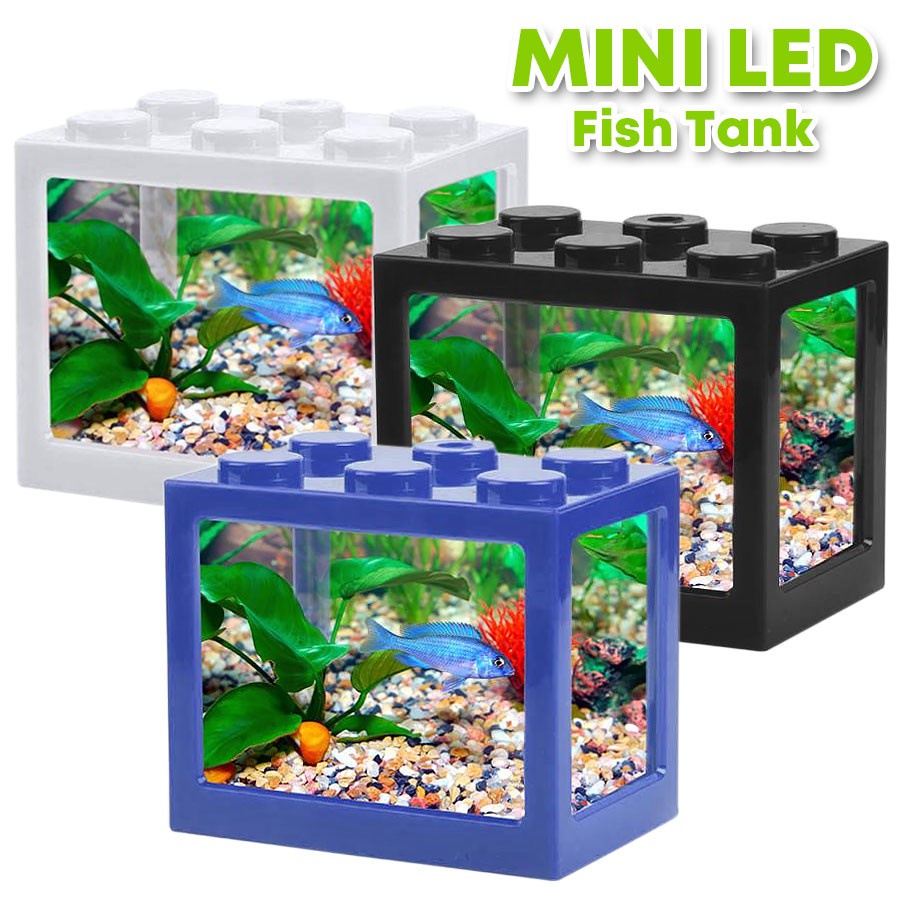 Mini Lego Building Block Aquarium GuppyTank Betta With LED Kotak ...