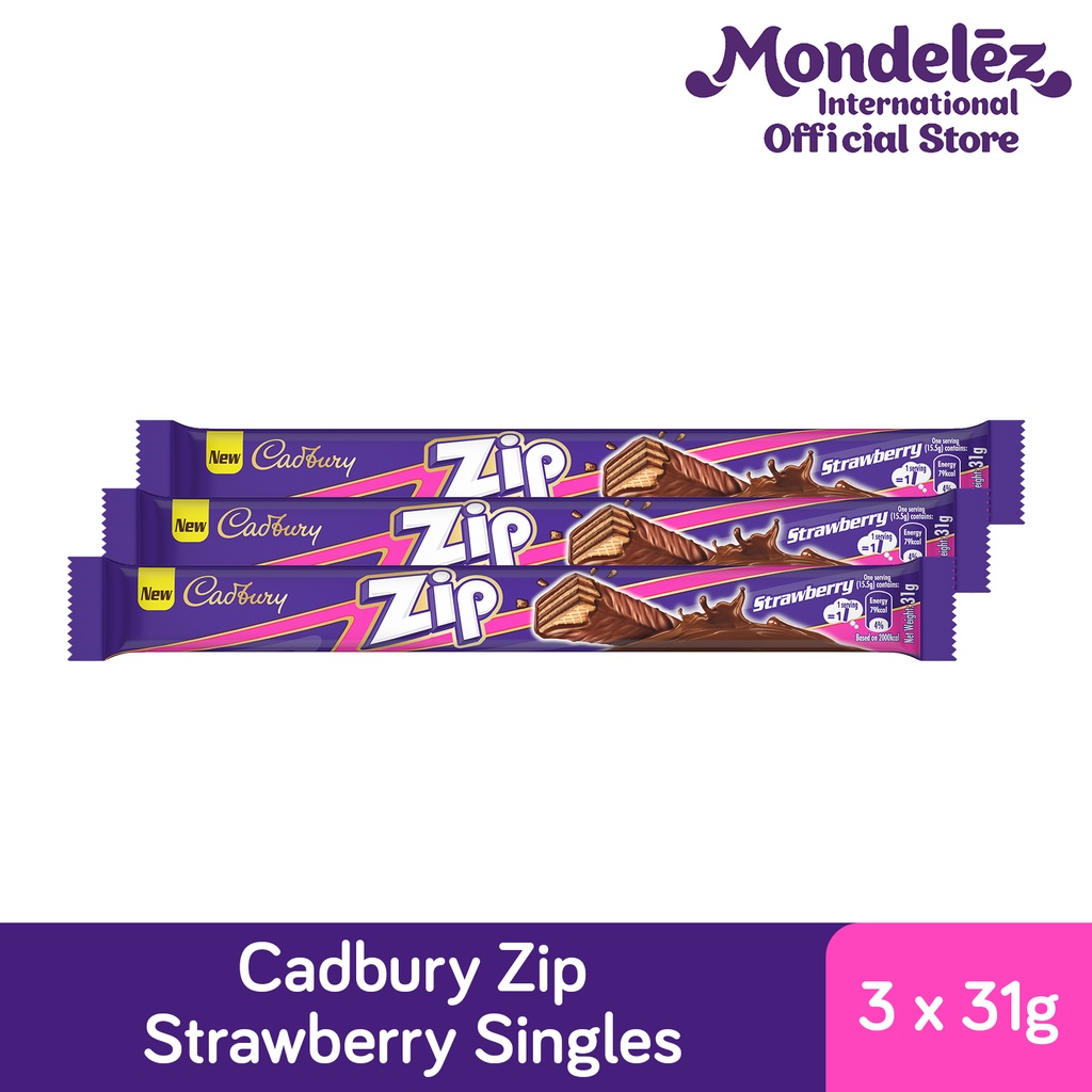 Cadbury Zip Strawberry Chocolate Wafer Bar (32g x3/ 160g x2) | Shopee ...