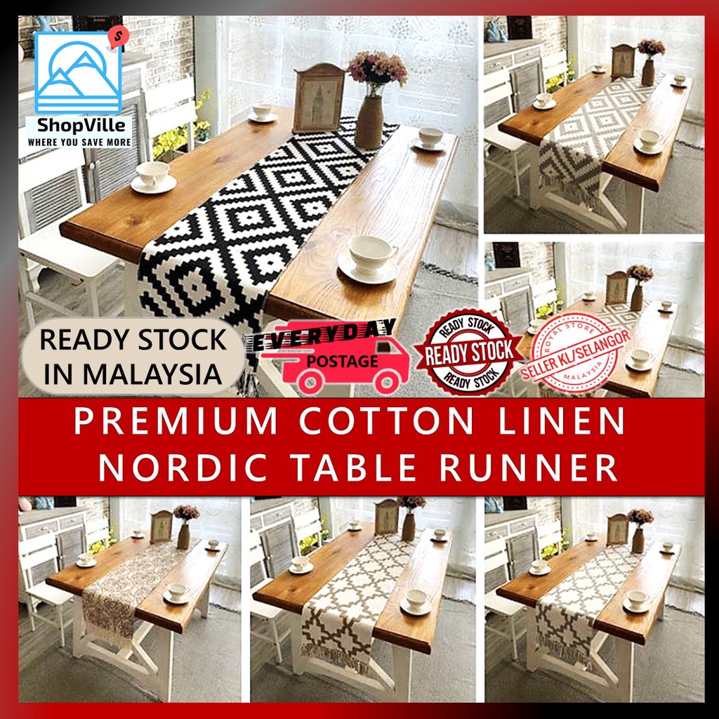 Table Runner Cotton Woven Nordic Minimalist Muji Alas Meja Panjang ...