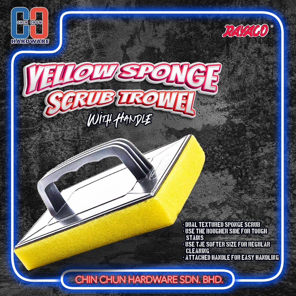 RAYACO YELLOW SPONGE SCRUB TROWEL WITH HANDLE|SPONGE SIMEN HANDLE|SPAN ...