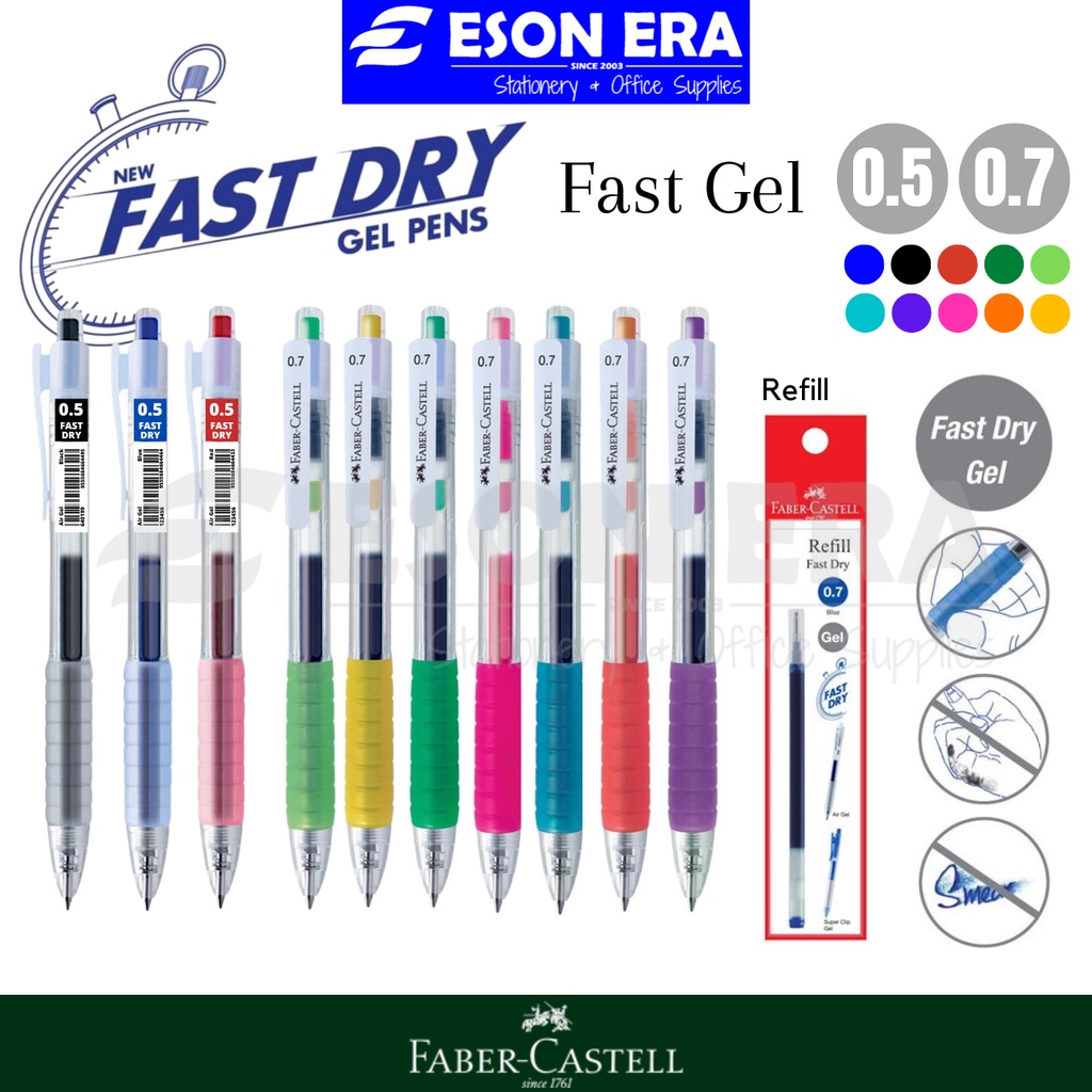 Faber-Castell Fast Gel Retractable Gel Pen Colour Refillable 0.5mm / 0 ...