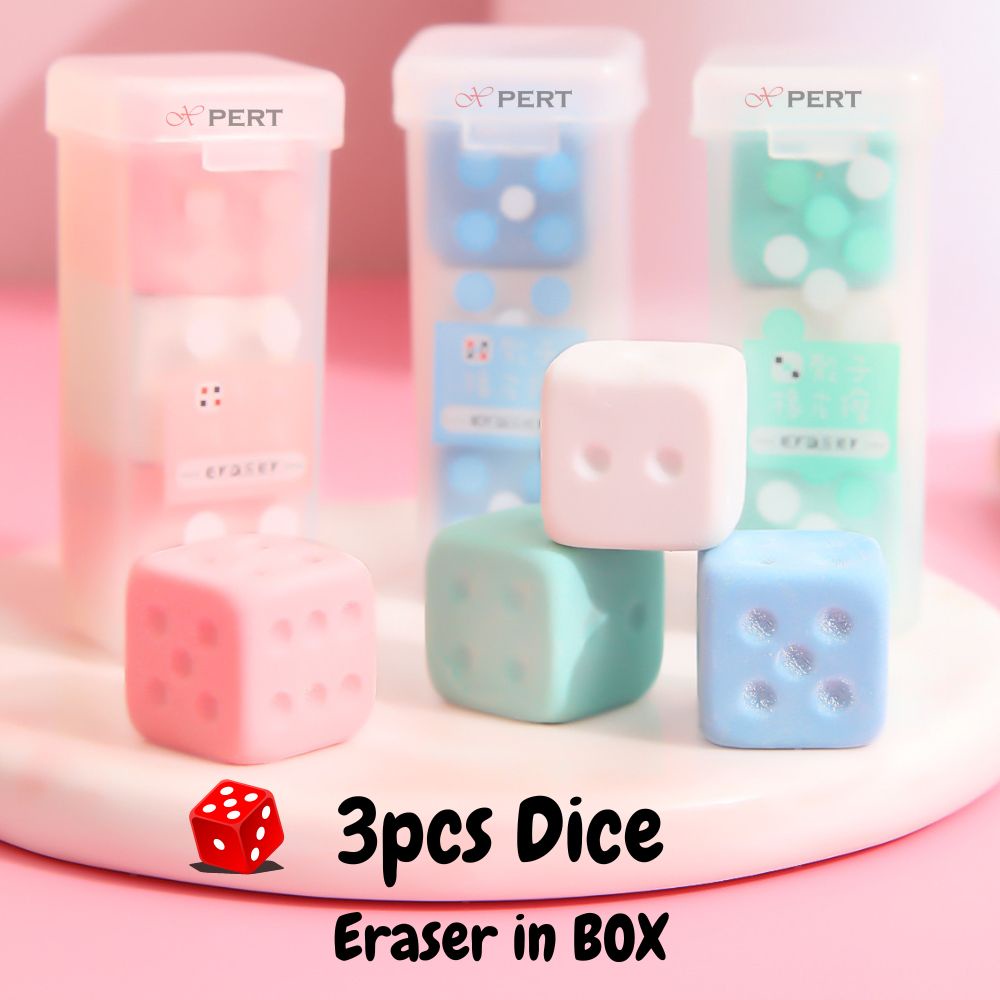3 in 1 3pcs Dice Eraser in Box Duster Pemadam kids Student Dadu Cartoon ...