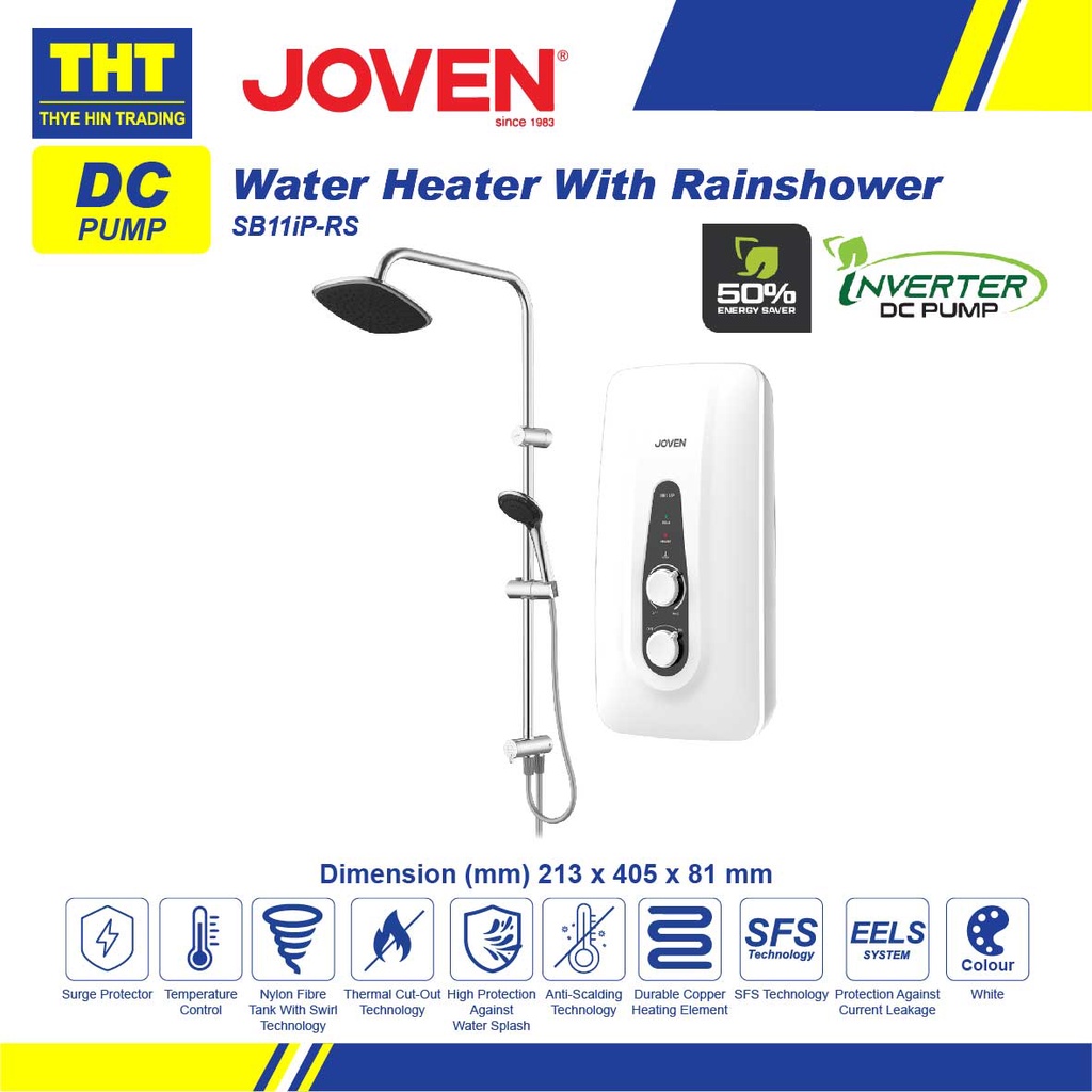 Joven Inverter DC Silent PUMP water Heater With Rain Shower - SB11iP+RS ( White) | Shopee Malaysia