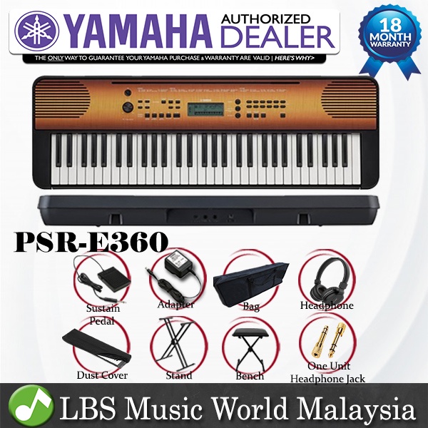 Yamaha PSR-E360 61 Key Portable Keyboard Electric Piano Maple ...