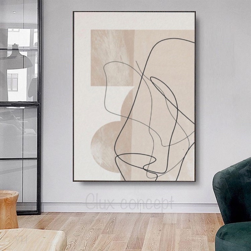 (with framed) (💢FLAT SURFACE 💢)Morandi abstract art minimalist lines ...