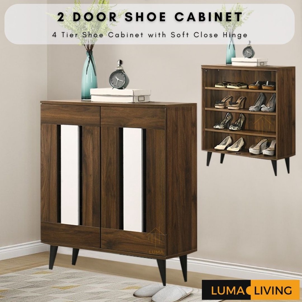 LUMA Living Wooden Shoes Cabinet 2 Door Shoe Rack Cabinet 4 Tier Shoes ...