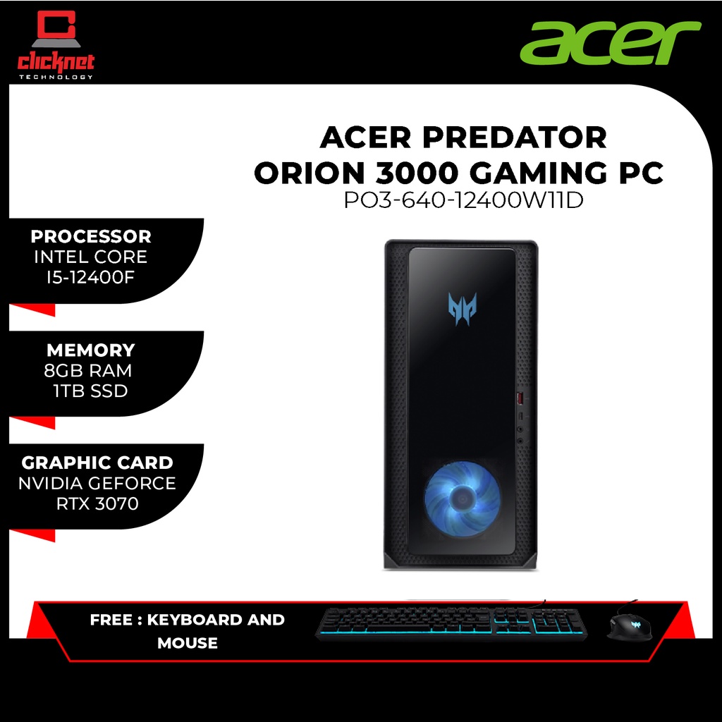 Acer Desktop PC Gaming Predator Orion 3000 PO3-600-9400 Black ( i5-9400 ...