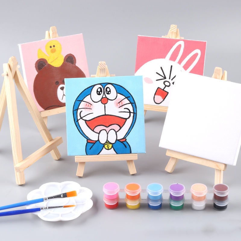 Mini Kids Painting Set With Stretched Canvas Easel Acrylic Color ...