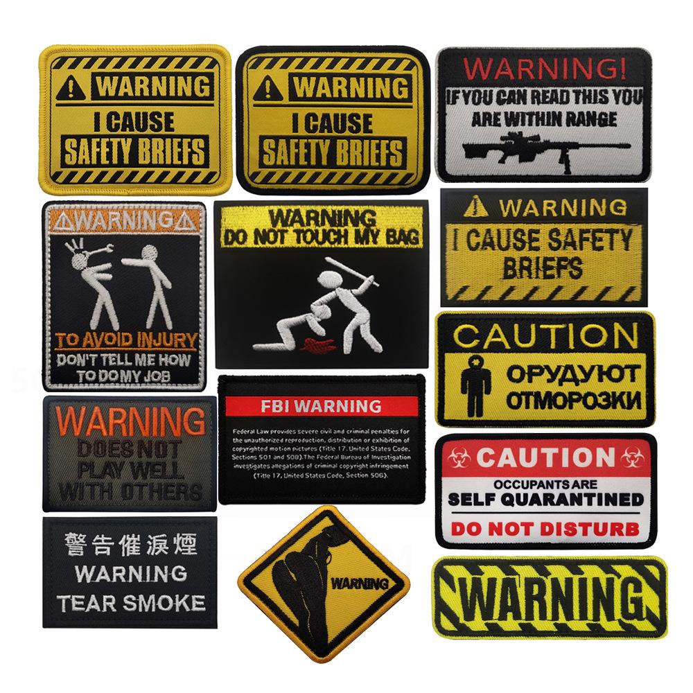 Velcro Patch WARNING Connotation 3D Embroidery Creative Badge DIY Tactical Cloth Sticker ...
