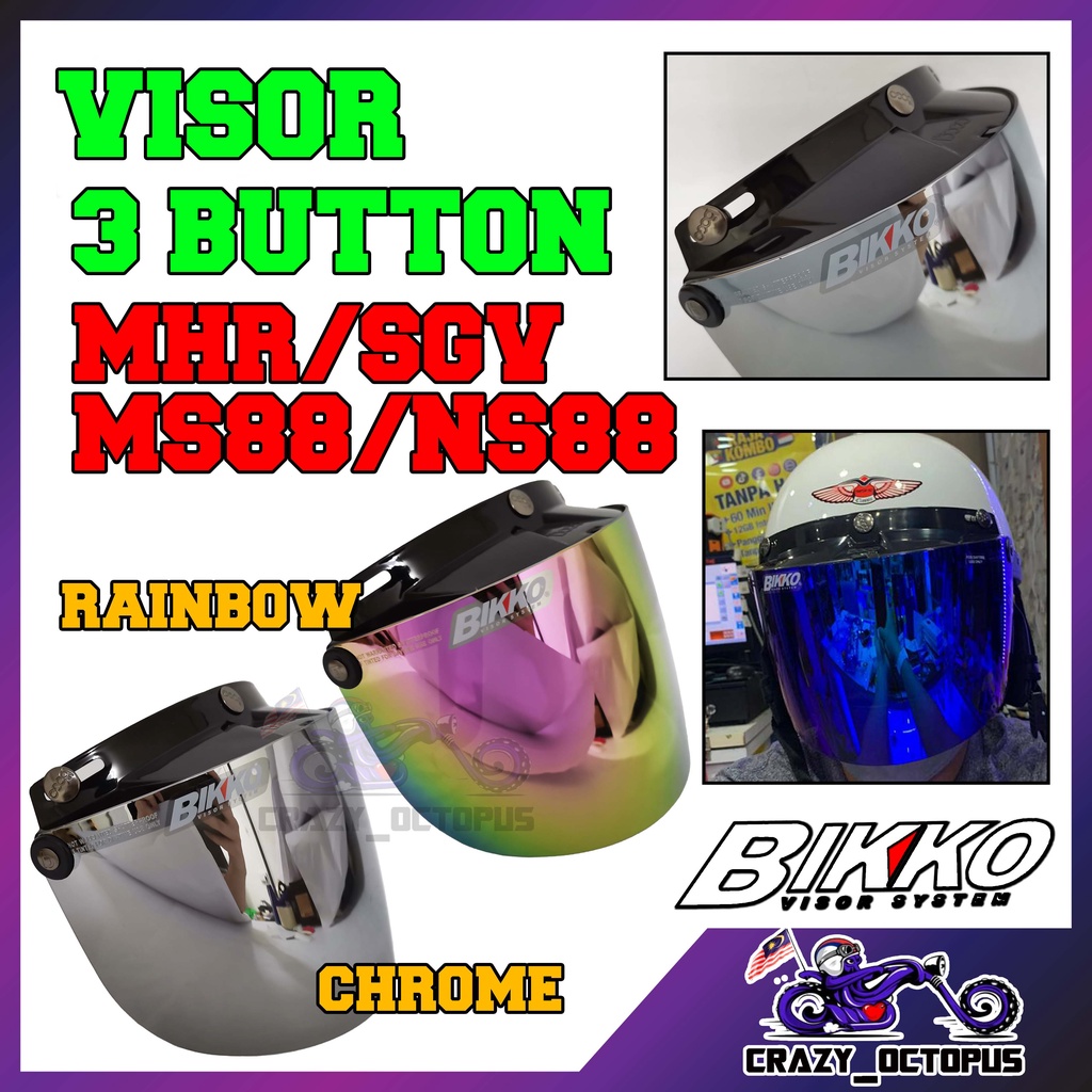 BIKKO Visor 3 Button Tinted SMOKE/RAINBOW/DARK BLACK MHR/SGV/MS88/NS88 ...