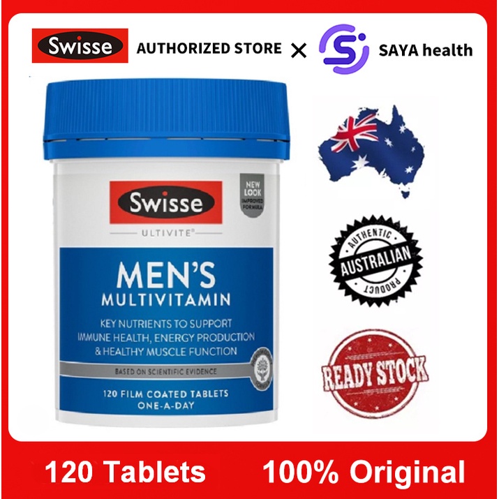Swisse Ultivite Men's Multivitamin 120 Tablets Minerals Energy Production Support Immune Health ...