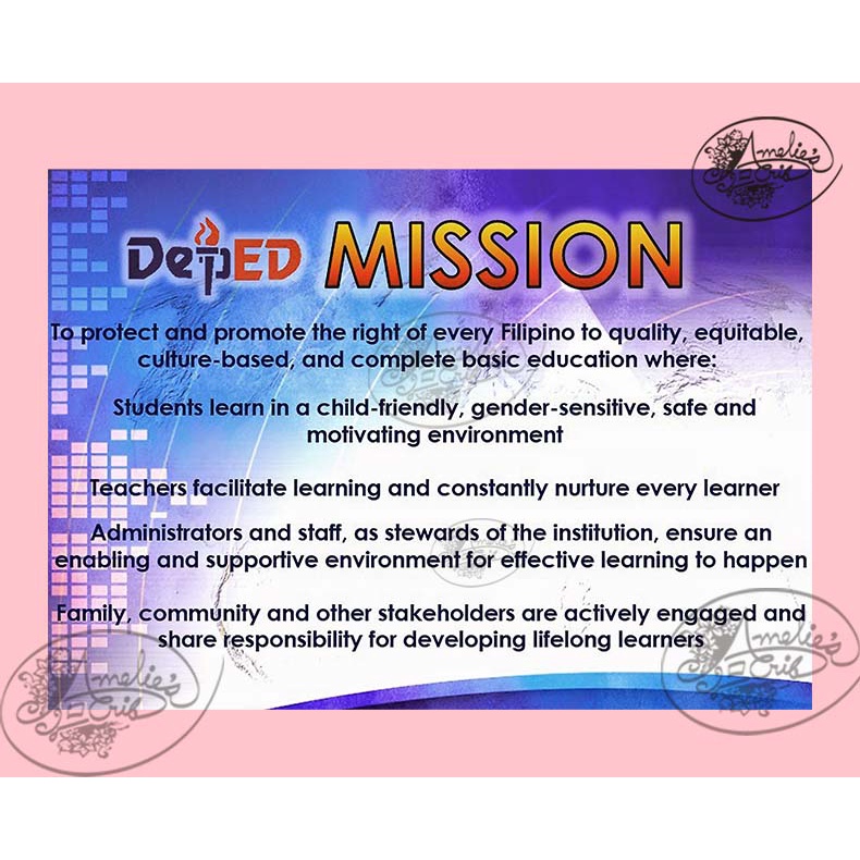 Deped Vision, Mission and Core Values Educational Laminated Chart A4 ...
