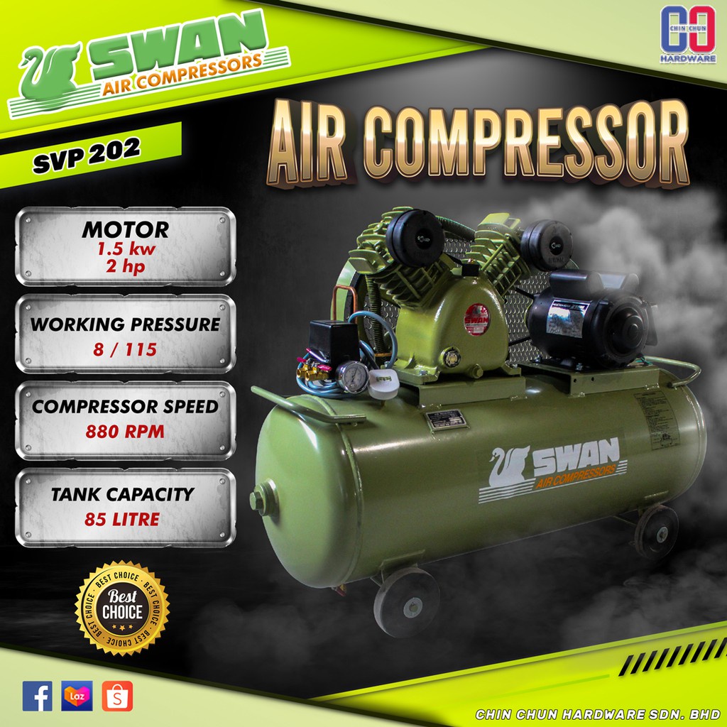 SWAN SVP-202 2HP 88L HEAVY DUTY INDUSTRIAL AIR COMPRESSOR|INDUSTRIAL ...