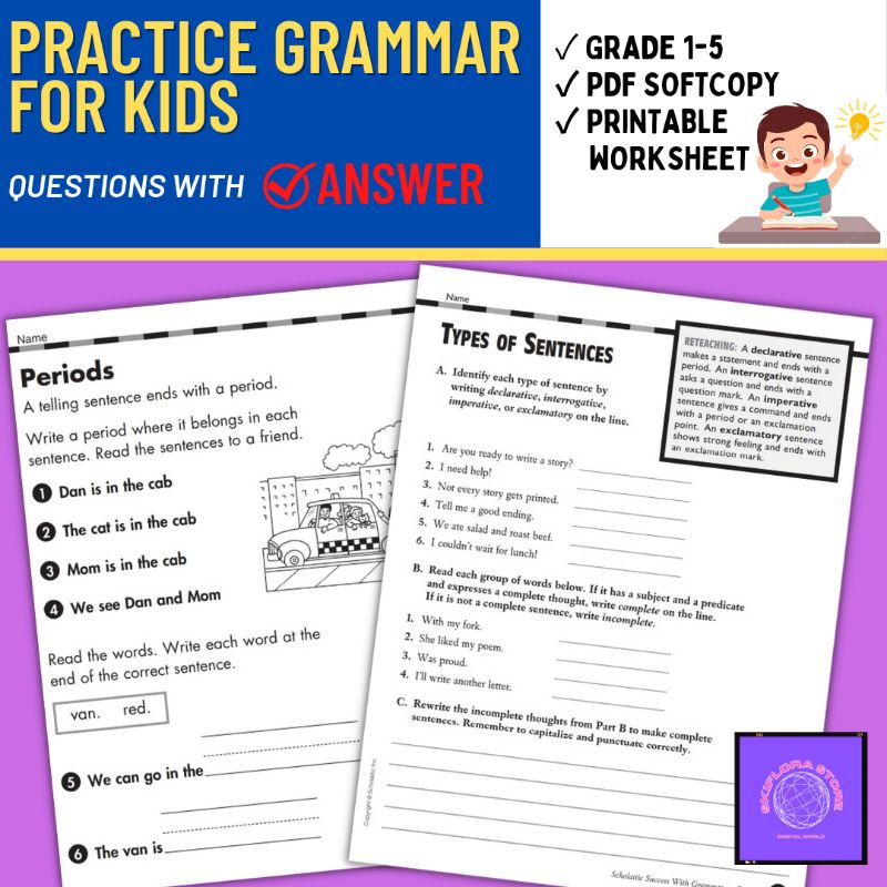 [SS16] Printable Worksheet | English Book | Practice Grammar for Kids ...