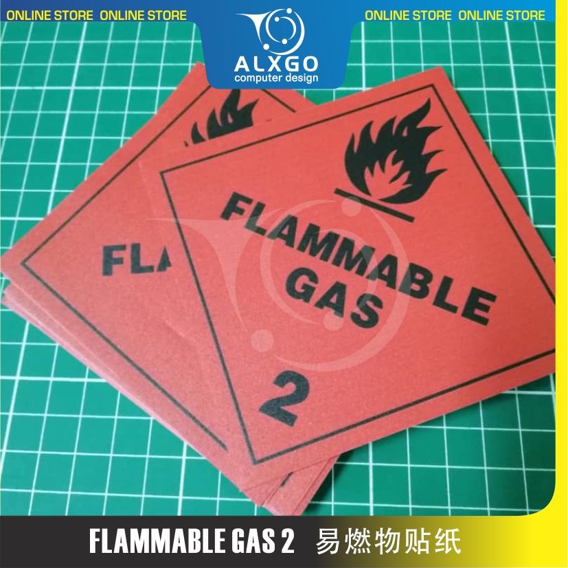 Flammable Gas 2 Signs Sticker ( x5 Pcs ) Substances Danger Label ...