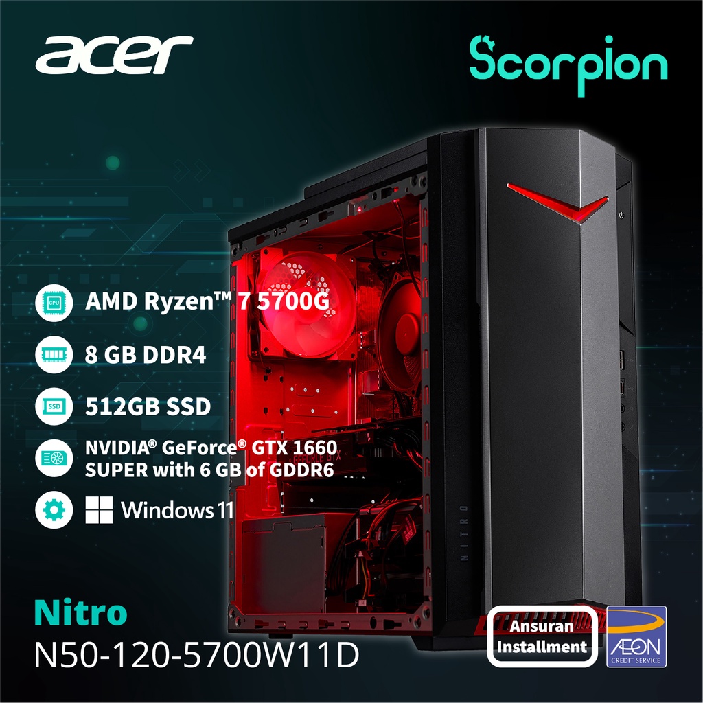 Acer Nitro N50-120-5700W11D Gaming Desktop（Aeon Credit Services-36 ...