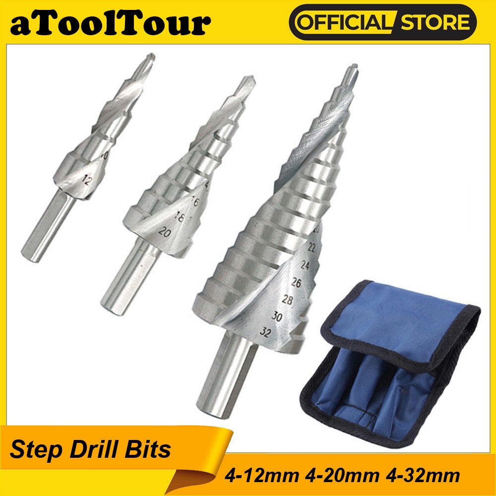Step Drill Bit HSS 4241 Core Drilling Tools for Wood Metal Spiral Groove Step Drill Bit Hole ...