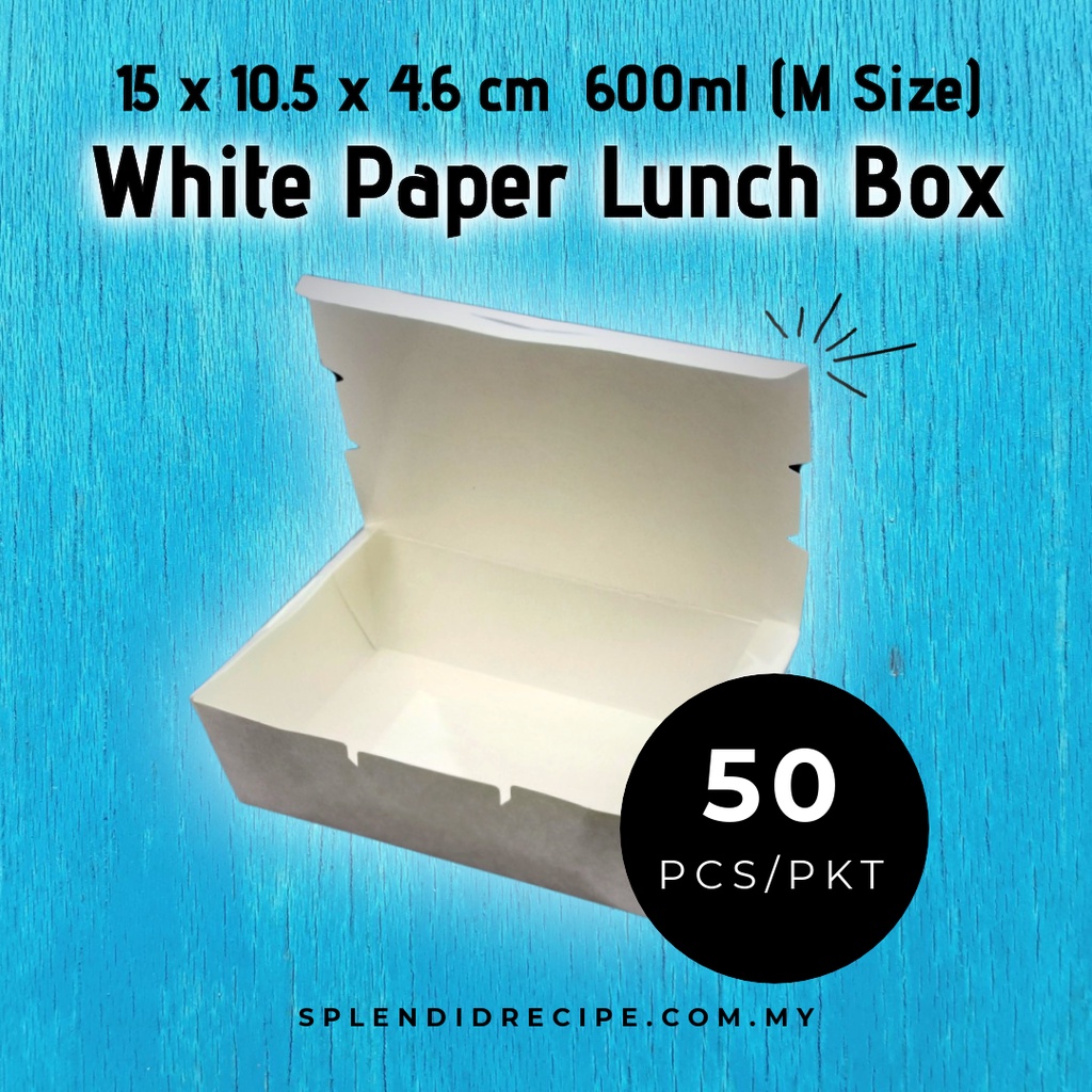 Disposable 600ml White Paper Lunch Box (50pcs) | Shopee Malaysia