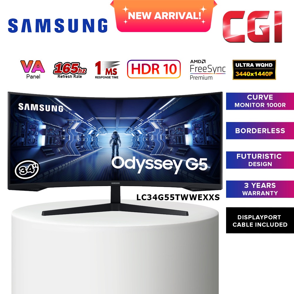 Samsung 34" Odyssey G5 LC34G55TWWEXXS VA Ultra WQHD HDR10 165Hz 1ms ...