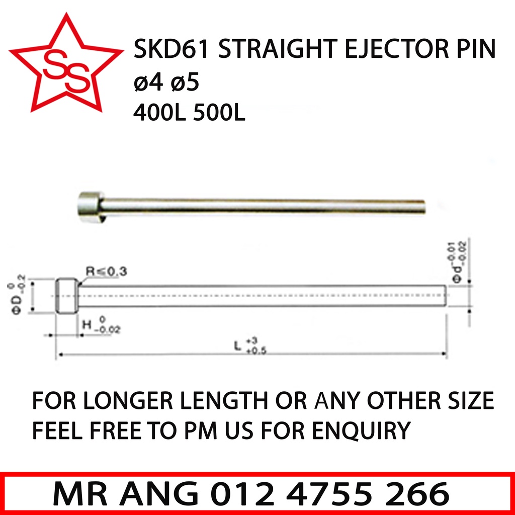 SKD61 MOULD STRAIGHT EJECTOR PIN DIAMETER ø4 400L & 500L | Shopee Malaysia