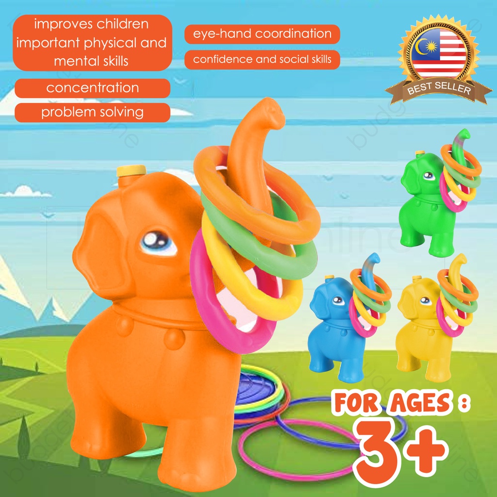 Baby Sensory Toy Throwing Ring Toss Play Game Hoop Rings Elephant Trunk ...