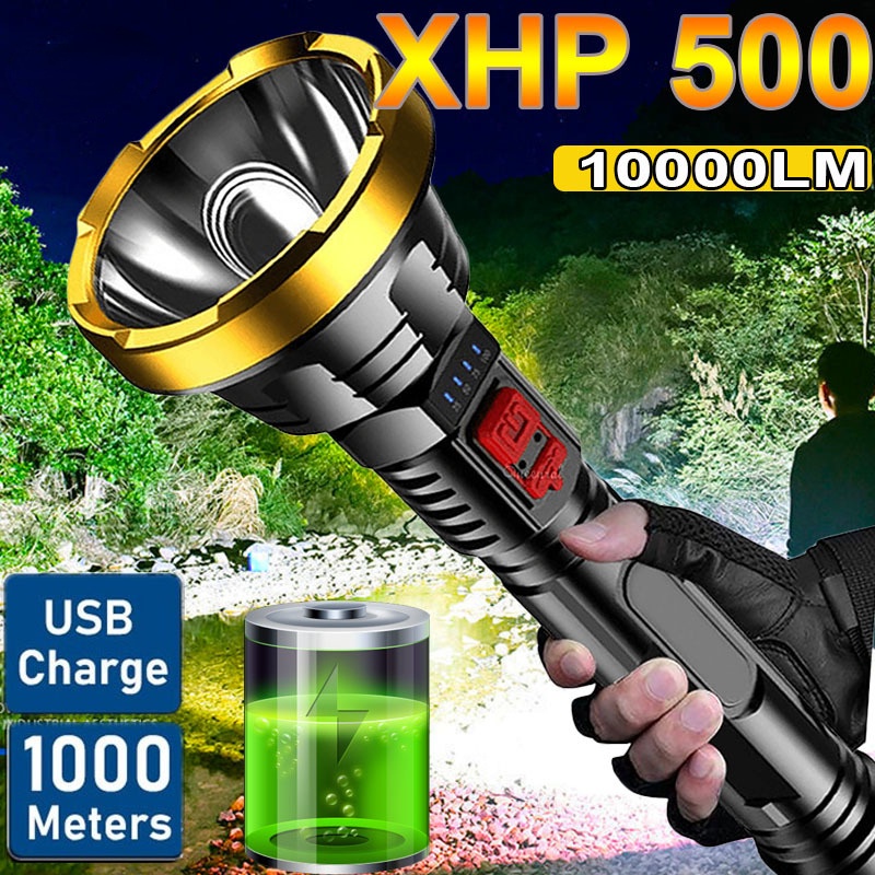 500000LM Super Powerful USB Rechargeable Flashlight 1000m searchlight ...