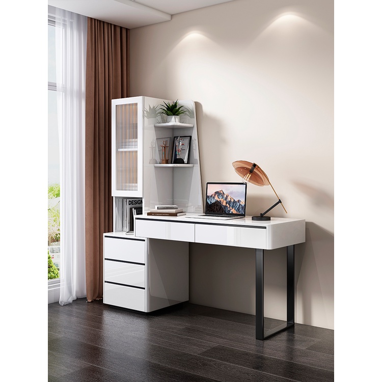 【J}Desk Home Bedroom Desk Student Desk Study Table White Book Shelf ...