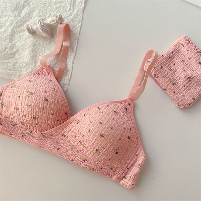 Push up no steel ring sweet floral student bra wireless thin section ...
