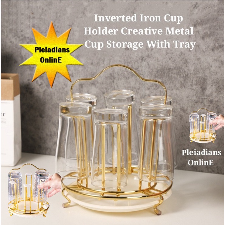 HOMIEE Nordic Iron Cup Holder Creative Metal Storage Mug Tray Cawan ...