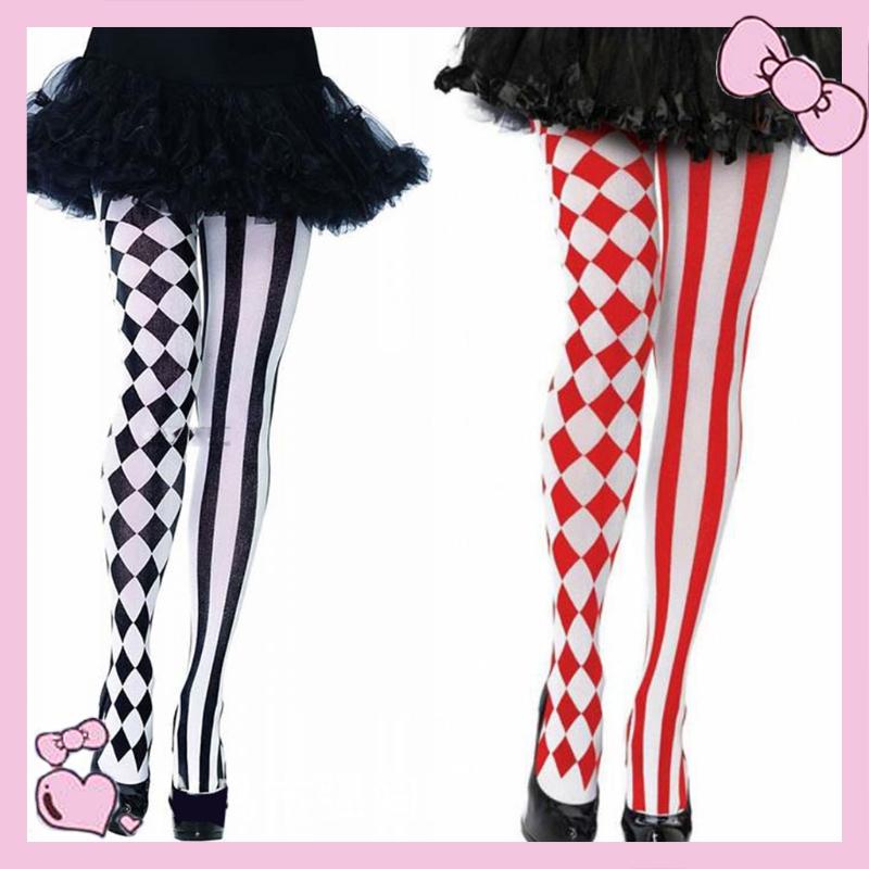Time Halloween Women Party Cosplay Pantyhose Checkered Diamond Plaid ...