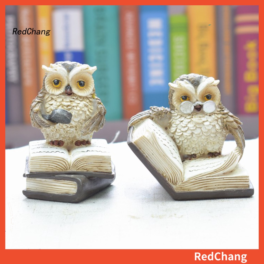 RC_ 2Pcs/Set Owl Statue Cartoon Realistic Resin Reading Book Owl ...