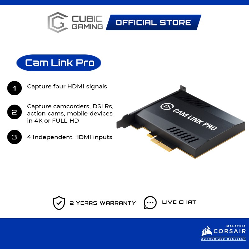 Corsair Elgato Cam Link Pro PCIe Internal Camera Capture Card with 4 ...