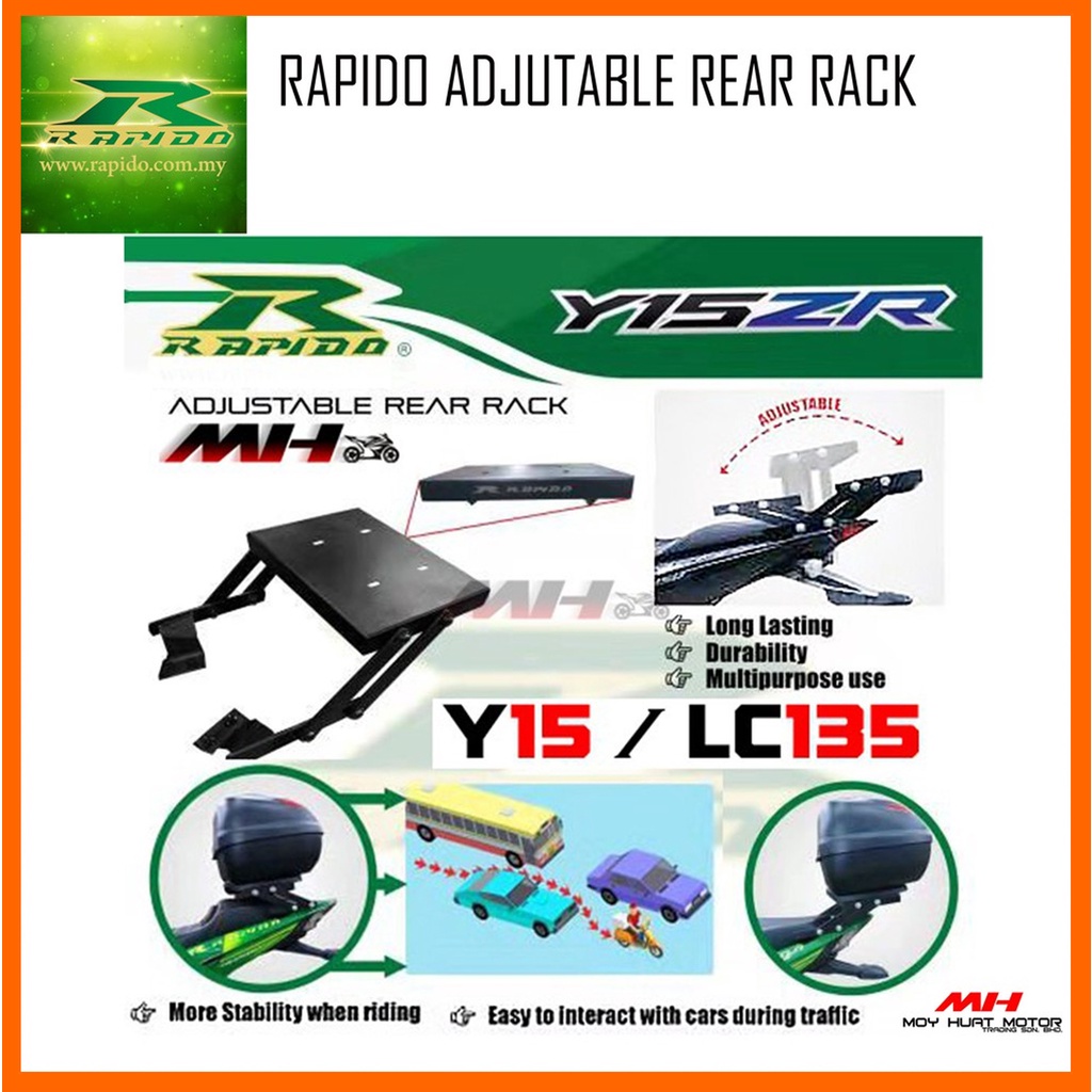 Y16ZR Y15ZR LC135 RS150 EX5 VF3I KRISS MR3 RSX LAGENDA EZ DASH ADJUSTABLE REAR RACK RAPIDO / BOX ...