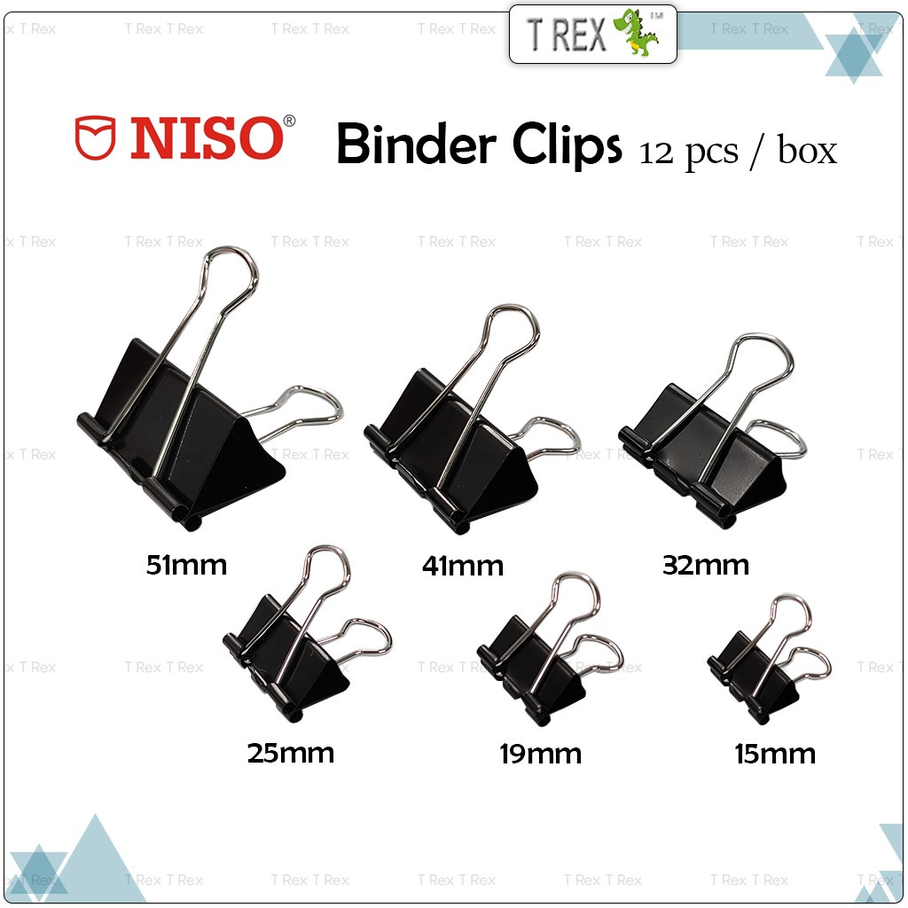 Niso Binder Clips 12pcs / Metal Double Sided Clip / Black Binder Clip ...