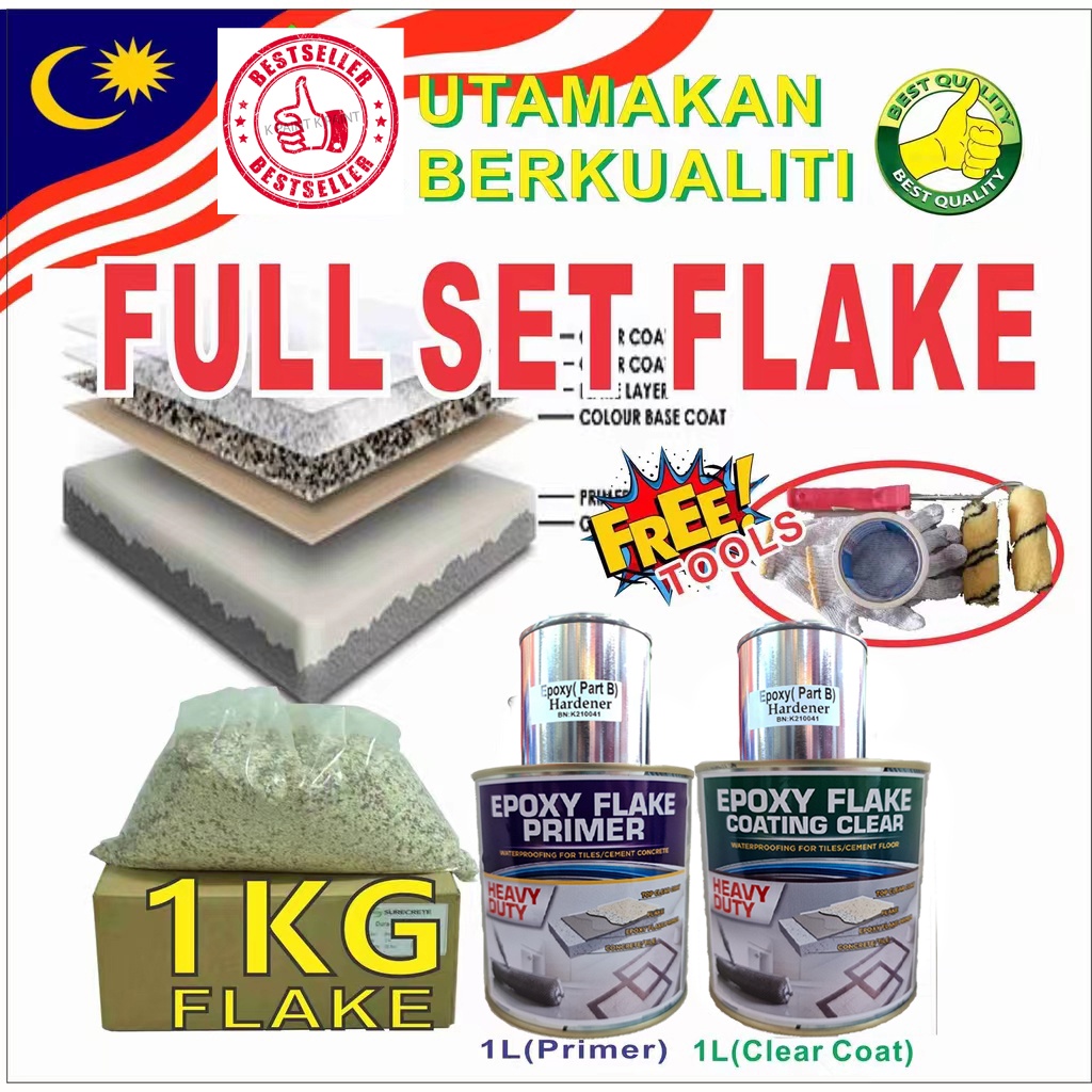 FULL SET Flake Coating Epoxy Toilet Tile Floor Waterproof ( FREE Tools ...