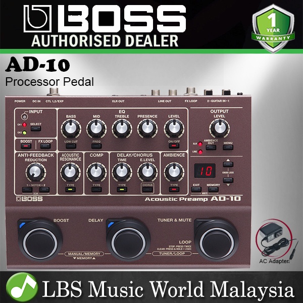 Boss AD-10 2-ch Acoustic Preamp Guitar Processor Pedal for Electric ...