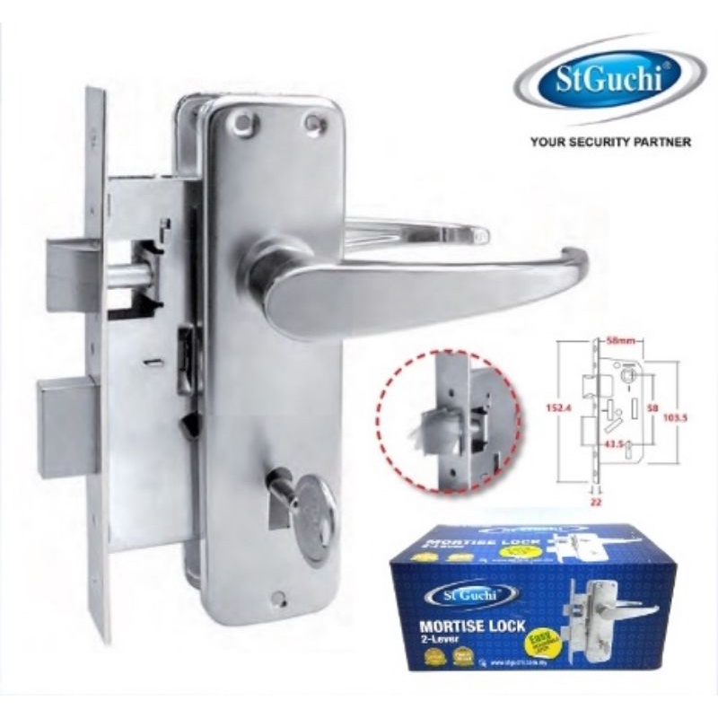St.Guchi Mortise Lock H-3003-01 Mortice Grill Door 2 Lever Handle Lock ...